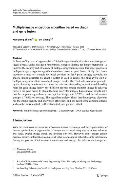 Pdf Multiple Image Encryption Algorithm Based On Chaos And Gene Fusion