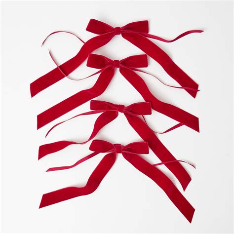Ruby Red Velvet Bow Set Of 4 20cm