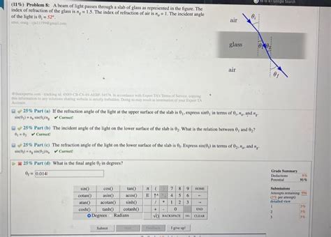 Solved 11 Problem 8 A Beam Of Light Passes Through A