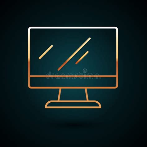 Gold Line Computer Monitor Screen Icon Isolated On Dark Blue Background