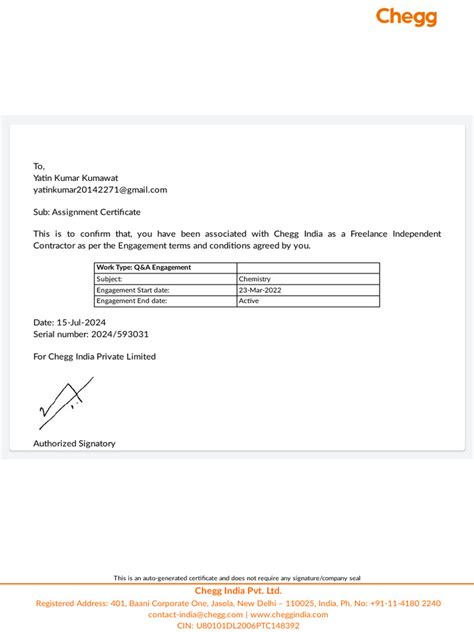 Assignment Certificate Pdf