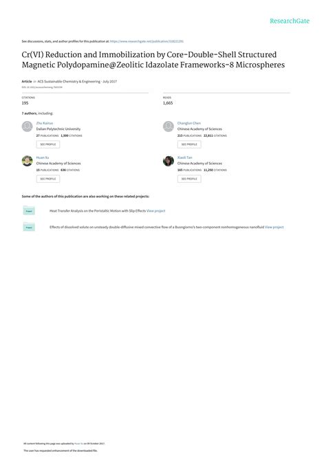 2017 Cr Vi Reduction And Immobilization By Core Double Shell Structured Magnetic Polydopamine