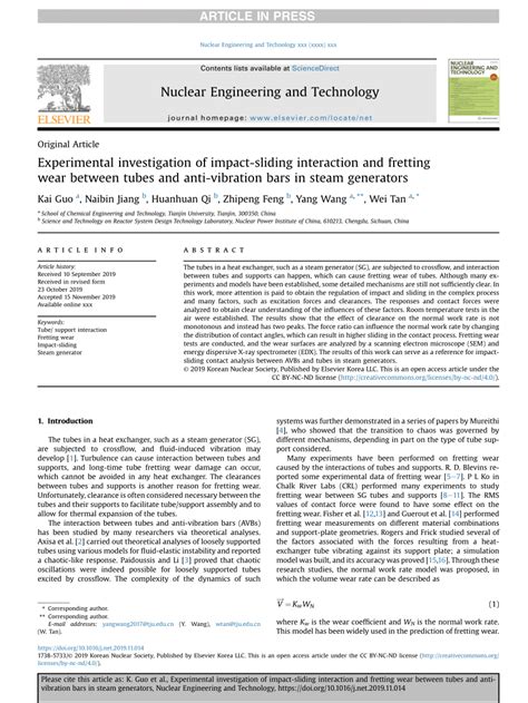 Pdf Experimental Investigation Of Impact Sliding Interaction And Fretting Wear Between Tubes