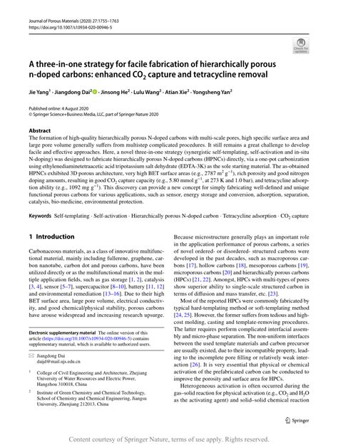 A Three In One Strategy For Facile Fabrication Of Hierarchically Porous N Doped Carbons