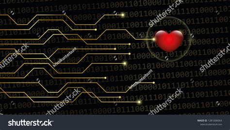 Digital Heart On Golden Binary Code 库存矢量图（免版税）1281006064 Shutterstock