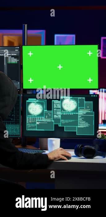 vertical video cybercriminal hacking using green screen pc and getting