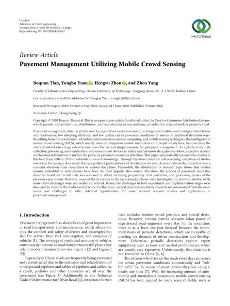 Pdf Pavement Management Utilizing Mobile Crowd Sensing