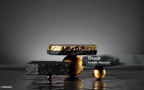 3d 렌더링 검은 색과 금 조약돌 물에 반사와 추상현대 미니멀 배경 제품 표시를위한 빈 플랫폼과 블랙 프라이데이 세일 쇼케이스 0명에 대한 스톡 사진 및 기타 이미지