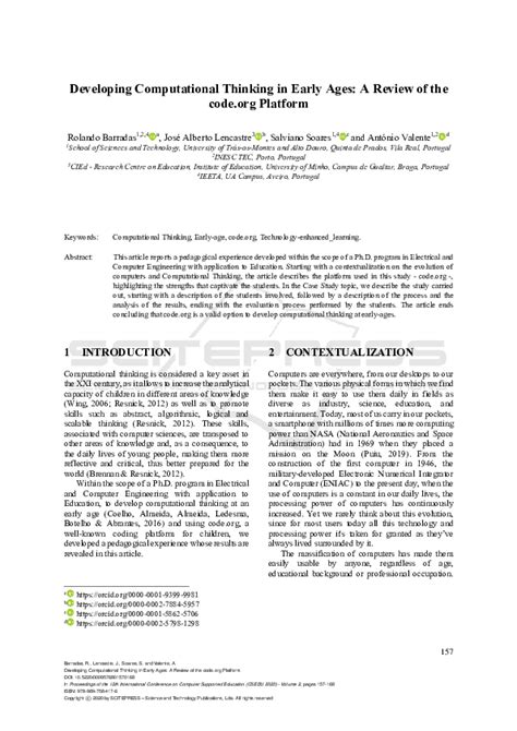 Pdf Developing Computational Thinking In Early Ages A Review Of The Platform