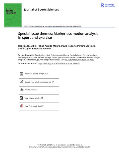 Pdf Special Issue Themes Markerless Motion Analysis In Sport And Exercise