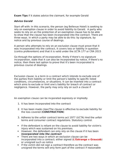 Exclusion Clause Proper Notes Exam Tips If It States Advice The Claimant For Example Gerald