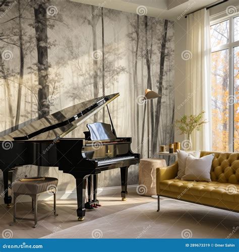 Hills And Trees Transforming Into Musical Instruments And Notes Stock