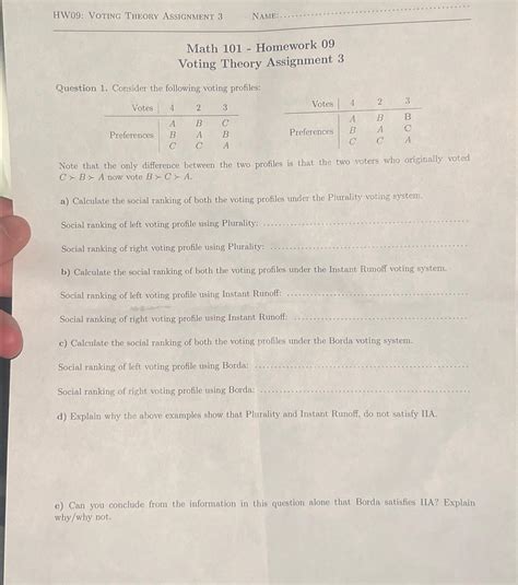 Solved Hw09 Voting Theory Assignment 3name Math 101