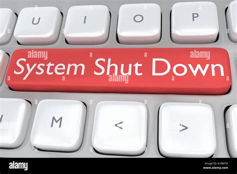 Render Illustration Of Computer Keyboard With The Print System Shut Down On A Red Button Stock