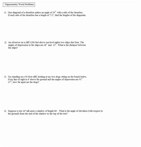 Trigonometry Word Problems Worksheet Answers Unique Math Plane