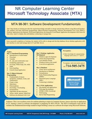 MTA 361 Software Development Fundamentals PDF