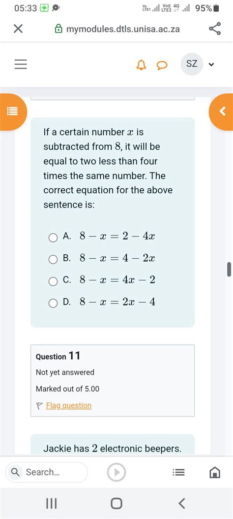 If A Certain Number X Is Subtracted From 8 It Will Be Equal To Two Less Than Four Times The