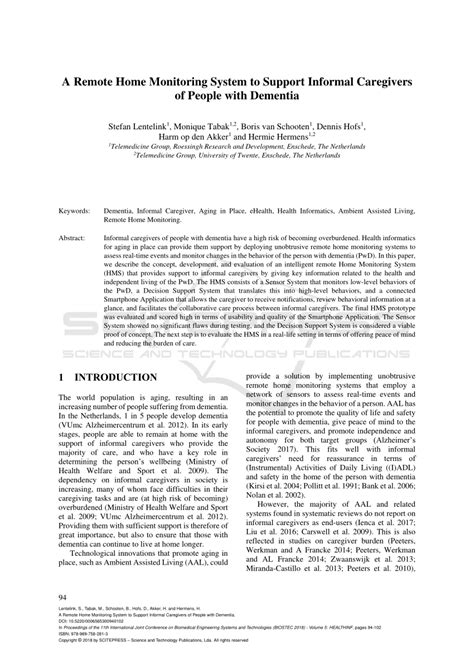 Pdf A Remote Home Monitoring System To Support Informal Caregivers Of People With Dementia