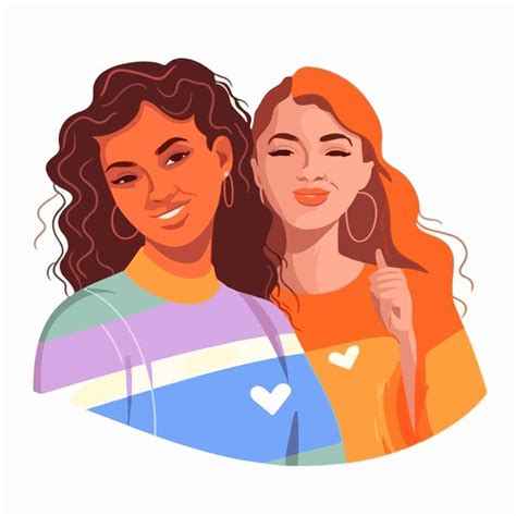 Premium Vector A Portrait Of Lesbian Couple With A Rainbow Flag The