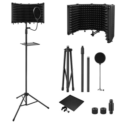 Moukey Microphone Isolation Shield With Pop Filter And Tripod Stand Foldable Mic Shield With
