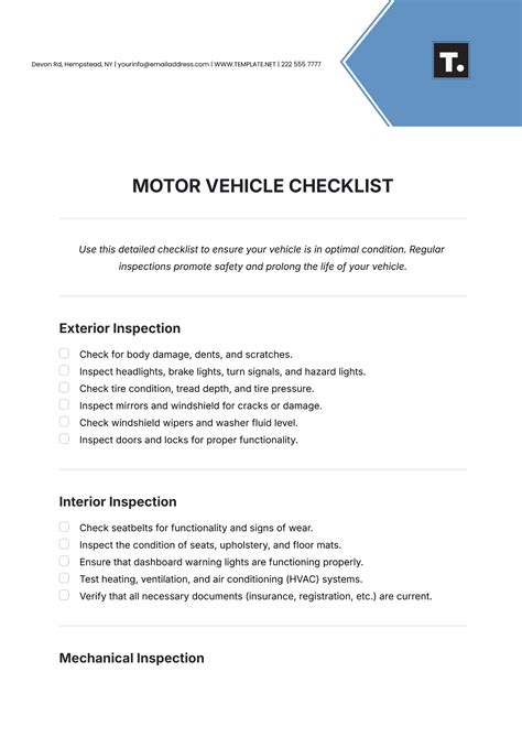Free Motor Vehicle Checklist Template To Edit Online