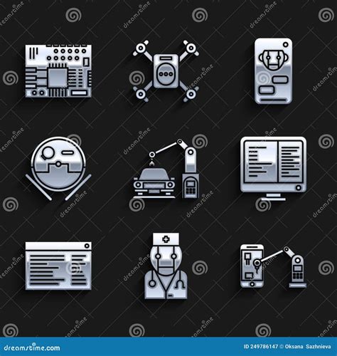 Set Industrial Machine Robotic Robot Arm Hand Robot Doctor Computer Monitor Screen Software