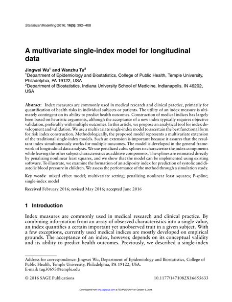 Pdf A Multivariate Single Index Model For Longitudinal Data