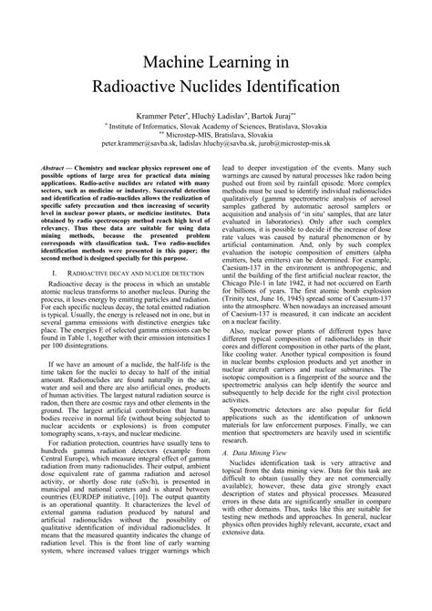 Pdf Machine Learning In Radioactive Nuclides Identification