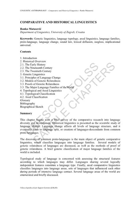 Comparative And Historical Linguistics Ranko Matasović Docslib