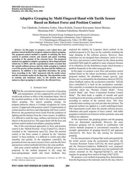Pdf Adaptive Grasping By Multi Fingered Hand With Tactile Sensor Based On Robust Force And