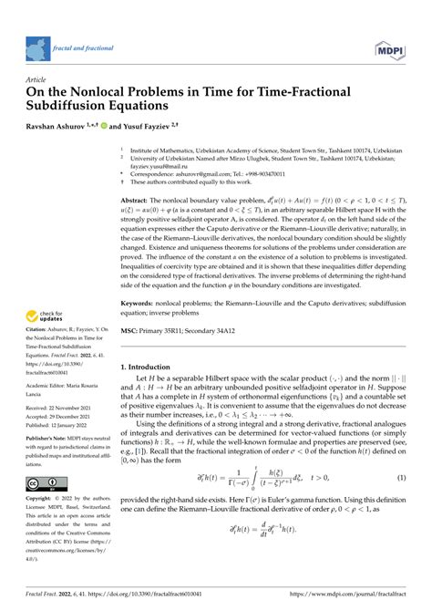 Pdf On The Nonlocal Problems In Time For Time Fractional Subdiffusion Equations