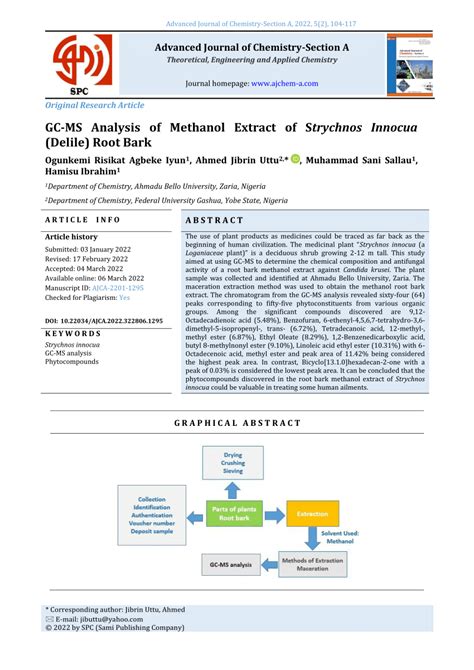 Pdf Advanced Journal Of Chemistry Section A Gc Ms Analysis Of Methanol Extract Of Strychnos