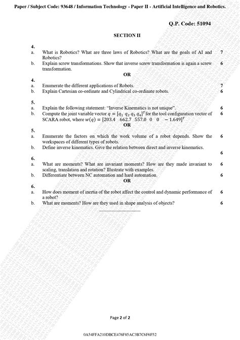 University Of Mumbai Msc It Part Ii Paper Ii Artificial Intelligence And Robotics Old