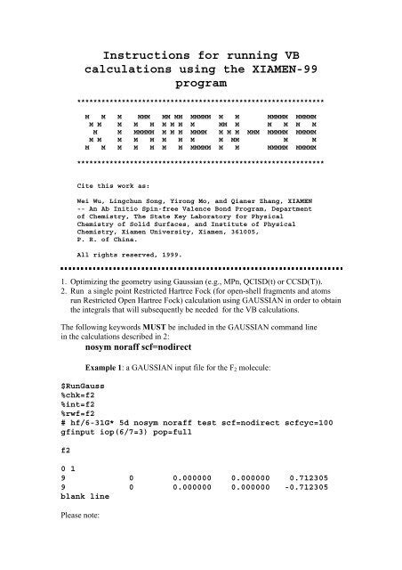 Manual For Running Vb Calculations