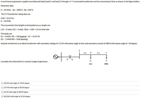 solved a synchronous generator supplies two balanced loads load 1 and