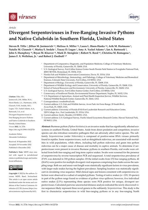 Pdf Divergent Serpentoviruses In Free Ranging Invasive Pythons And