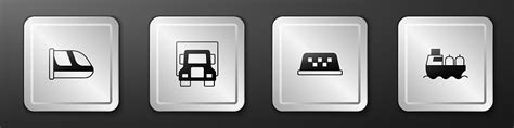 기차와 철도 배달화물 트럭 택시 지붕 및 유조선 선박 아이콘을 설정합니다 실버 스퀘어 버튼 벡터 거리에 대한 스톡 벡터 아트 및 기타 이미지 Istock