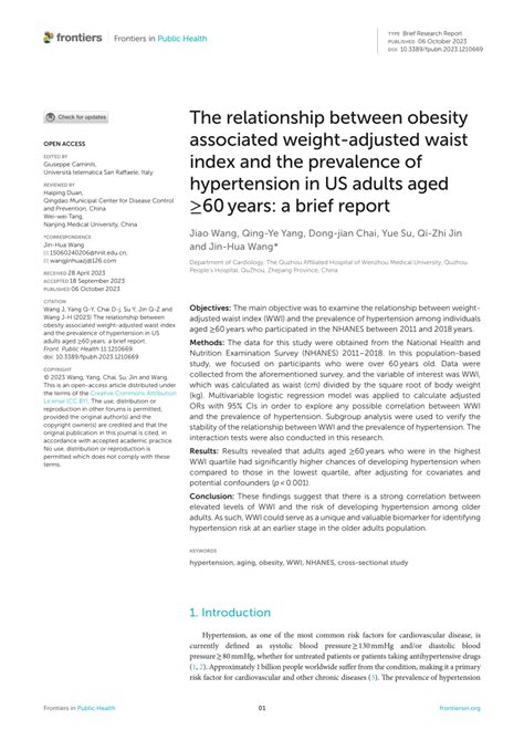 Pdf The Relationship Between Obesity Associated Weight Adjusted Waist Index And The Prevalence