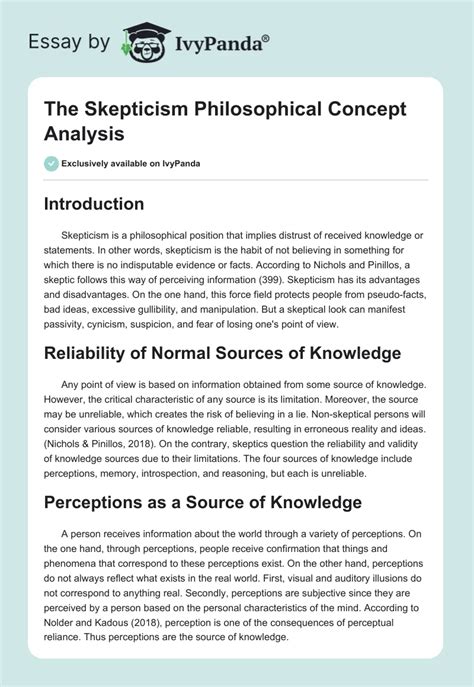 The Skepticism Philosophical Concept Analysis 672 Words Essay Example