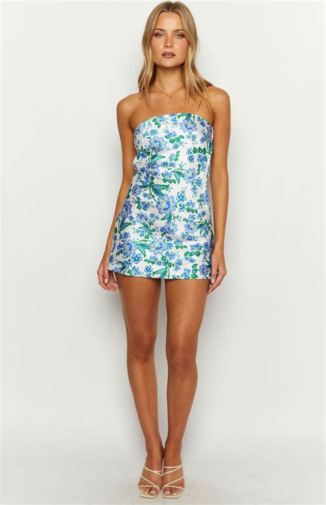 Ellie Blue Floral Strapless Mini Dress Beginning Boutique Au
