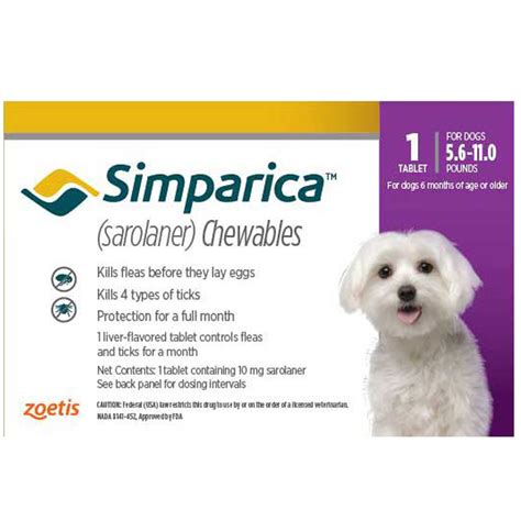 Simparica (Sarolaner) Chewable 10mg 5.6-11 lbs PER TABLET