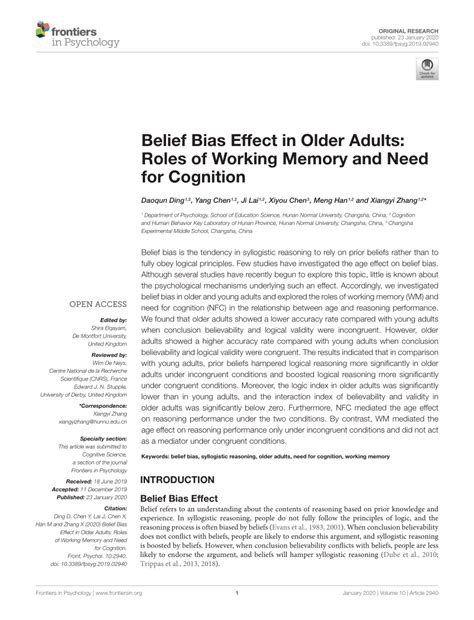 Pdf Belief Bias Effect In Older Adults Roles Of Working Memory And Need For Cognition