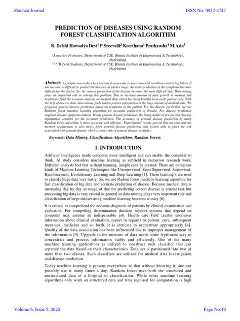 prediction of diseases using random forest pdf machine learning