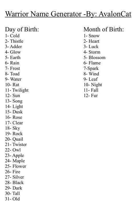 Warrior Cats Name Generator