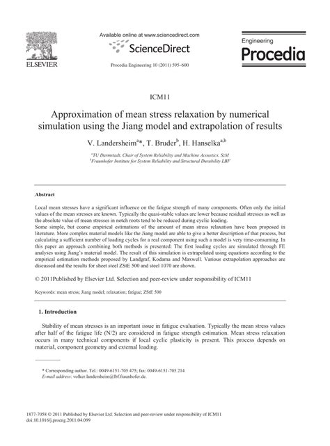 Pdf Approximation Of Mean Stress Relaxation By Numerical Simulation Using The Jiang Model And