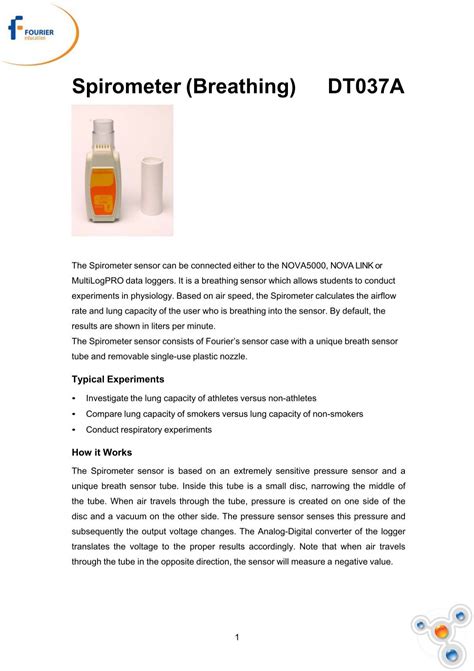 Spirometer Sensor Data Sheet