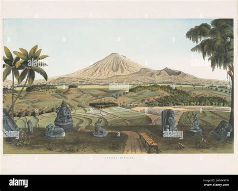 Sumbing Volcano In Java Lithographs From Franz Wilhelm Junghuhns Java