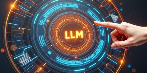 Hand Touching Glowing Llm Icon And Business Analytics Interface Stock Illustration Hand Touching Glowing Llm Icon And Business Analytics Interface Stock Illustration