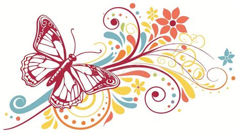 Butterfly And Floral Flourish Design Decorative Nature Element For Art
