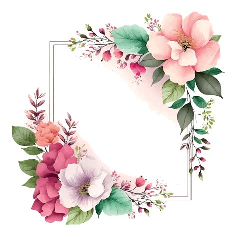 Vector Flowers Frame Beautiful Wreath Elegant Floral Collection With Isolated Blue Pink Leaves